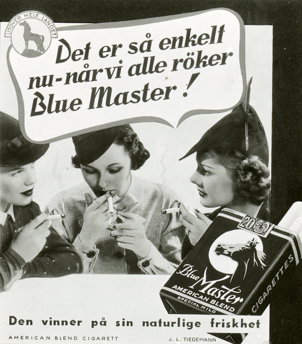 Avfotografert plakat med reklame for Blue Master sigaretter. - Norsk ...