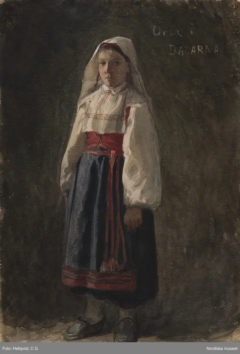 Flicka i dräkt. Akvarell av C.G. Hellqvist - Nordiska museet ...