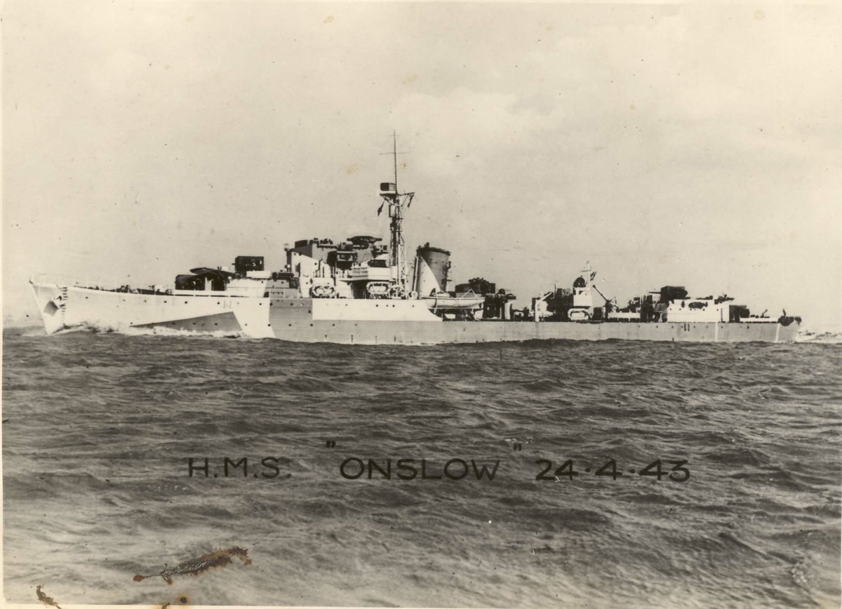Britisk destroyer, HMS "Onslow", 24.04.1943 - Forsvarets museer ...