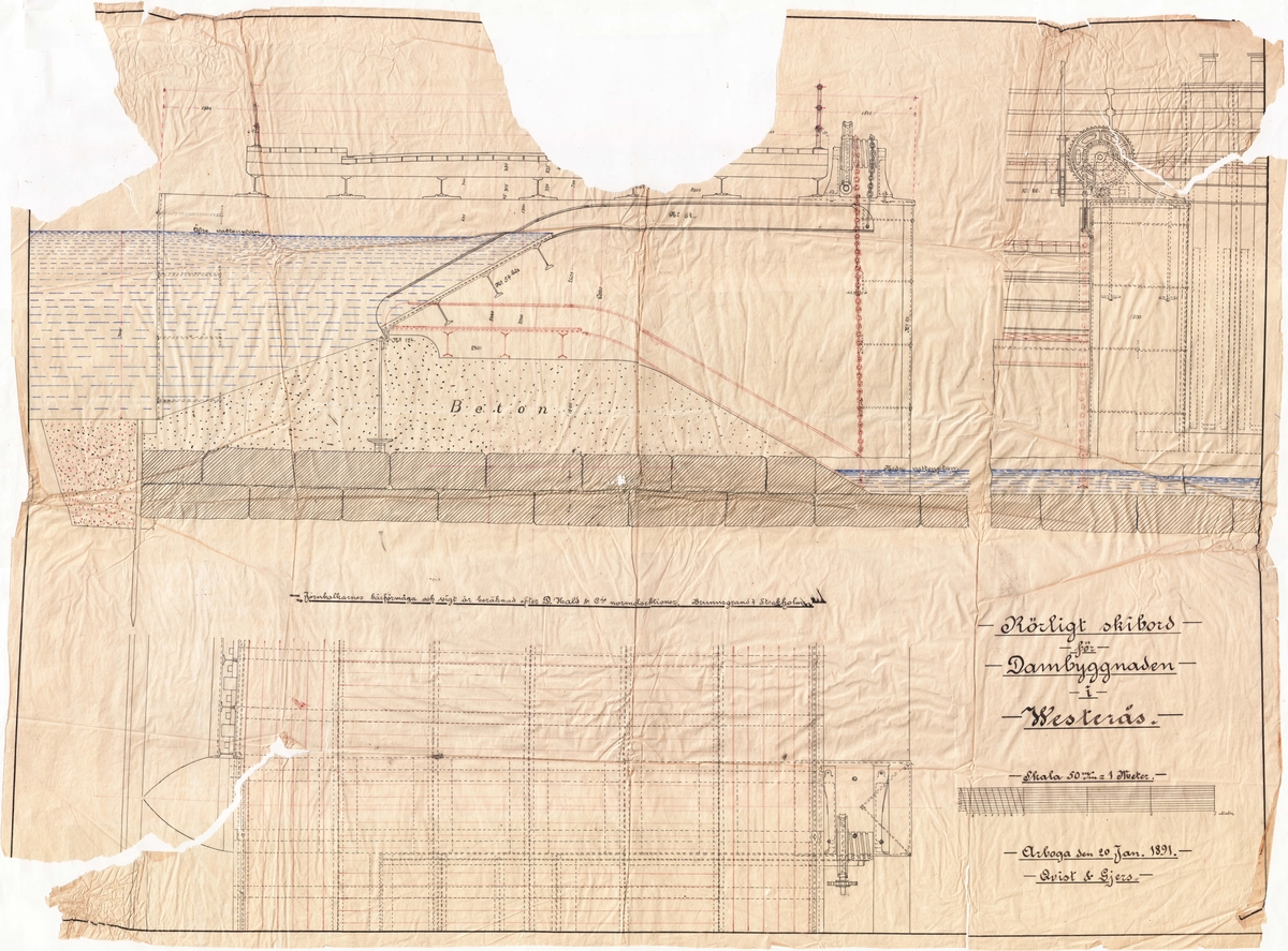 Damm-, bro- och turbinbyggnad, 1891-01-20. Qvist och Gjers, Arboga. 4 ...