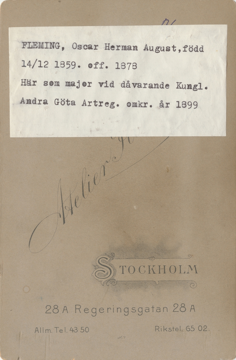 Porträtt av Herman Fleming, major vid Göta artilleriregemente A 2 ...