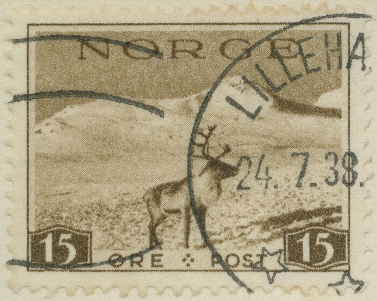 Frimärke med motiv av ren i norskt fjäll. - Tekniska museet ...