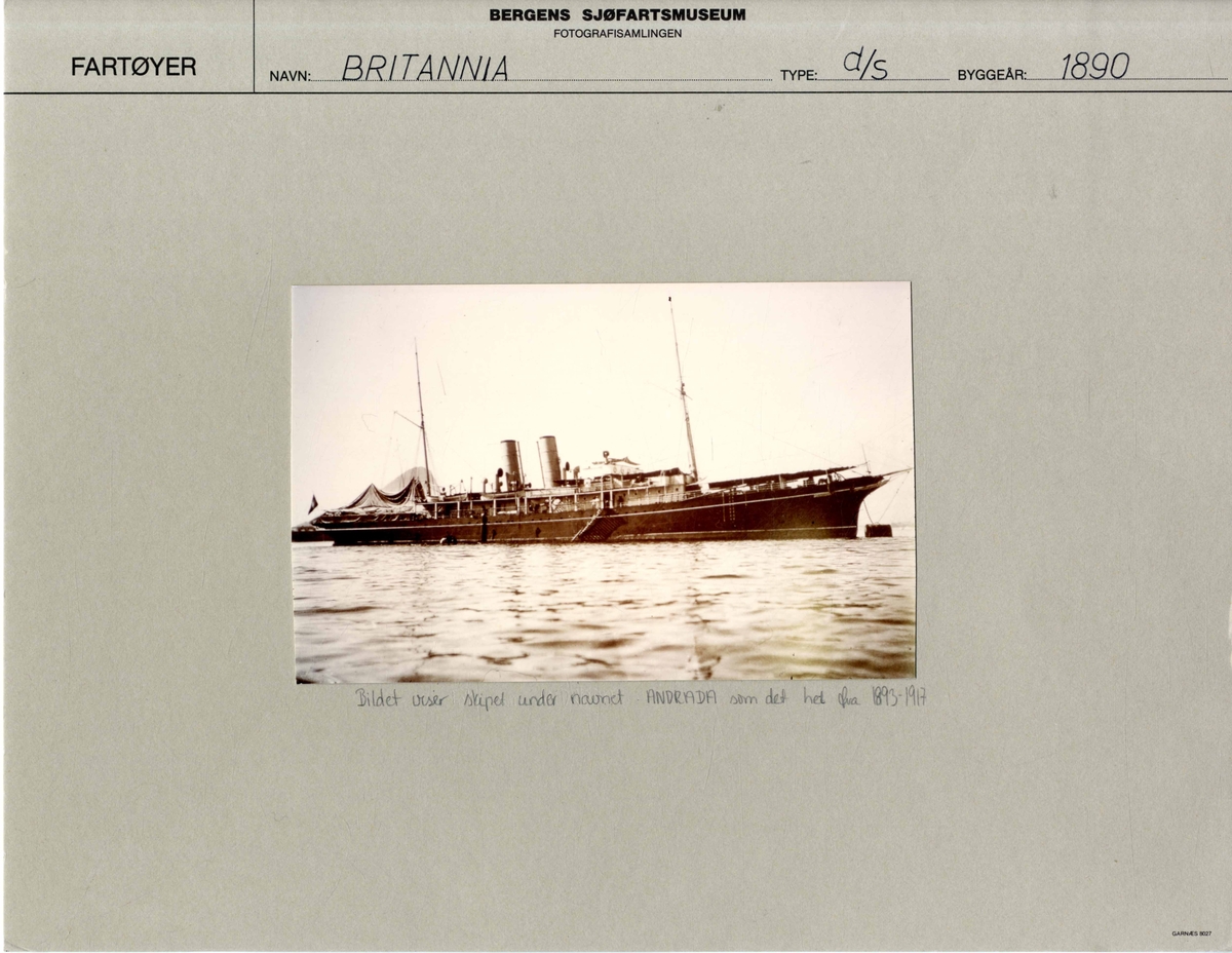 DS BRITANNIA (bygget 1890). - Bergens Sjøfartsmuseum / DigitaltMuseum