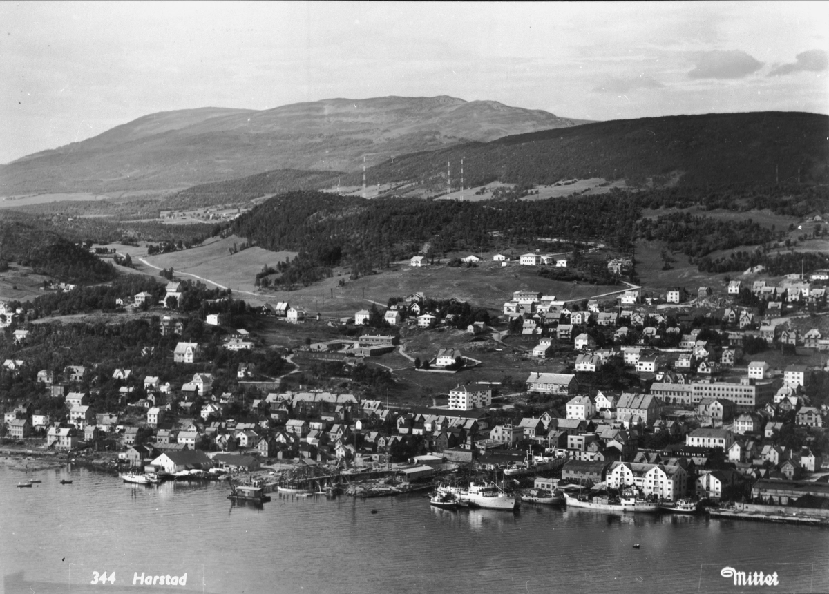Søndre del av Harstad by, fotografert mot Skaret. - Sør-Troms Museum ...