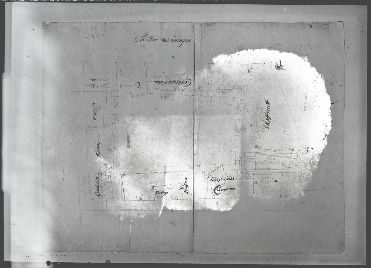 Västerås slott. Planritning 1600-talet, våningen en trappa upp ...