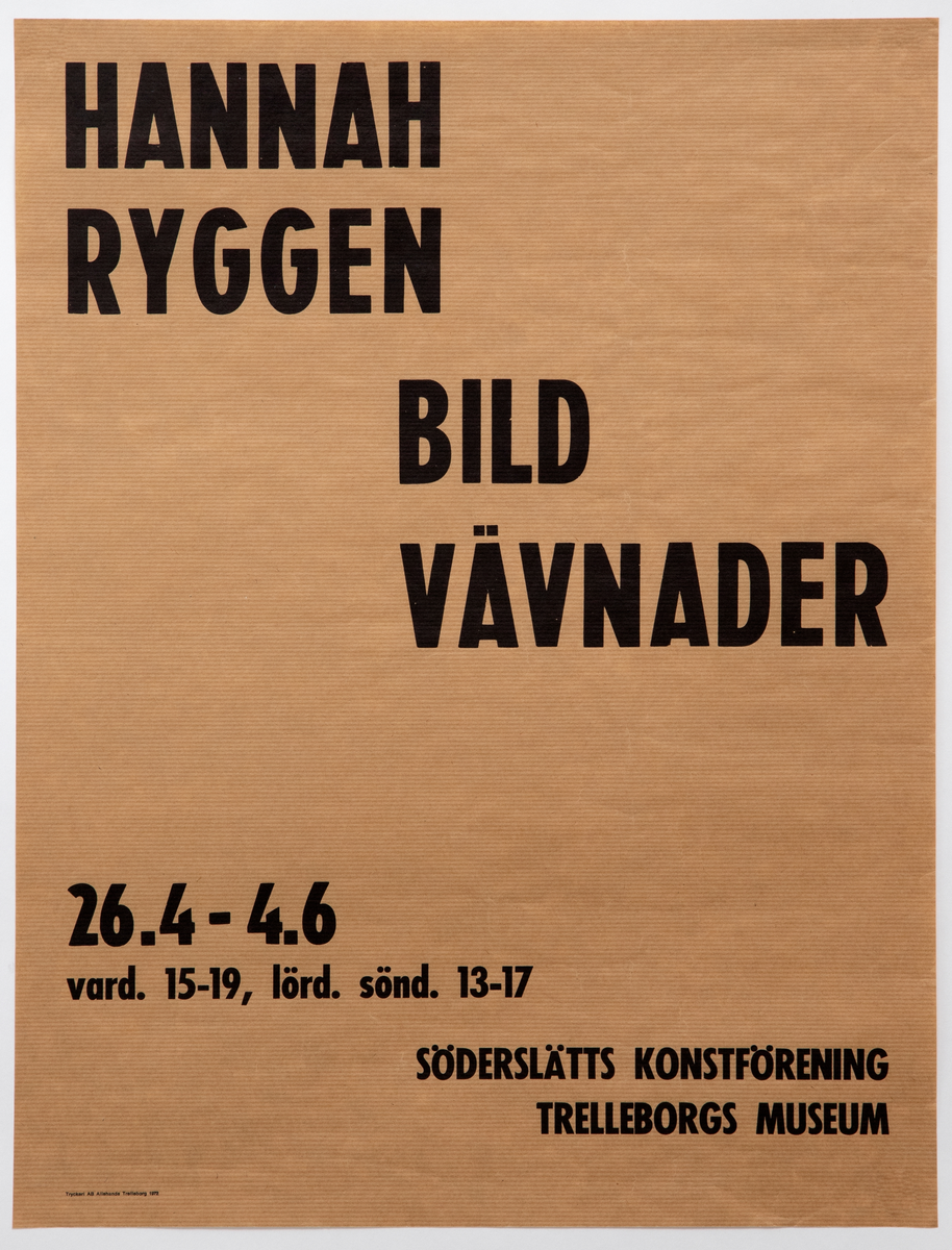Hannah Ryggen Bild/ Vâvnader [Utstillingsplakat] -Nordenfjeldske ...