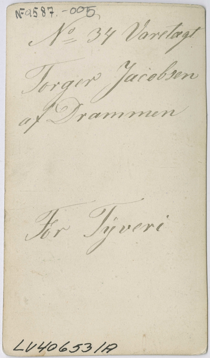 Fangeportrett. Torger Jacobsen, arrestert i Drammen i 1867, innsatt i ...