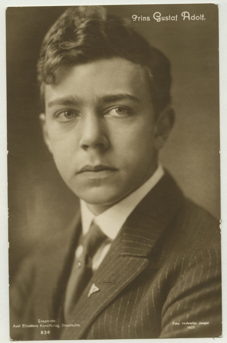 VY 0019. Prins Gustaf Adolf. Foto: Hofatelier Jaeger 1923. - Kalmar ...
