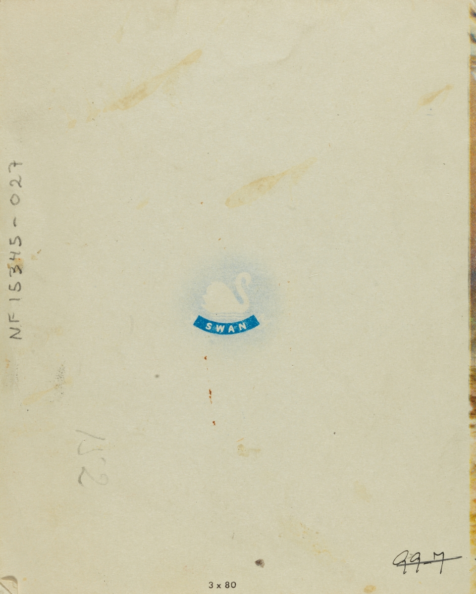 Julekort. Religiøst motiv. Maria, Josef og Jesusbarnet i stallen med ...