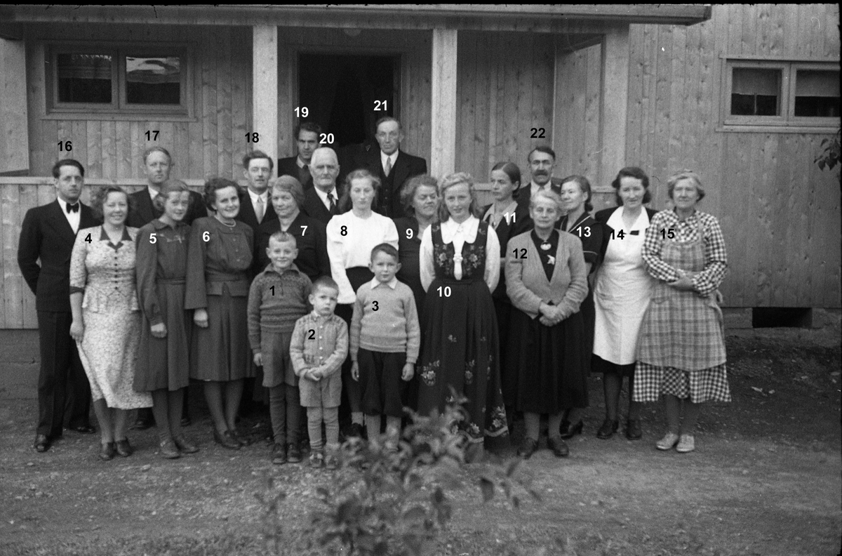 Fra Heidi Raddums konfirmasjon høsten 1949. Konfirmanten i bunad foran ...