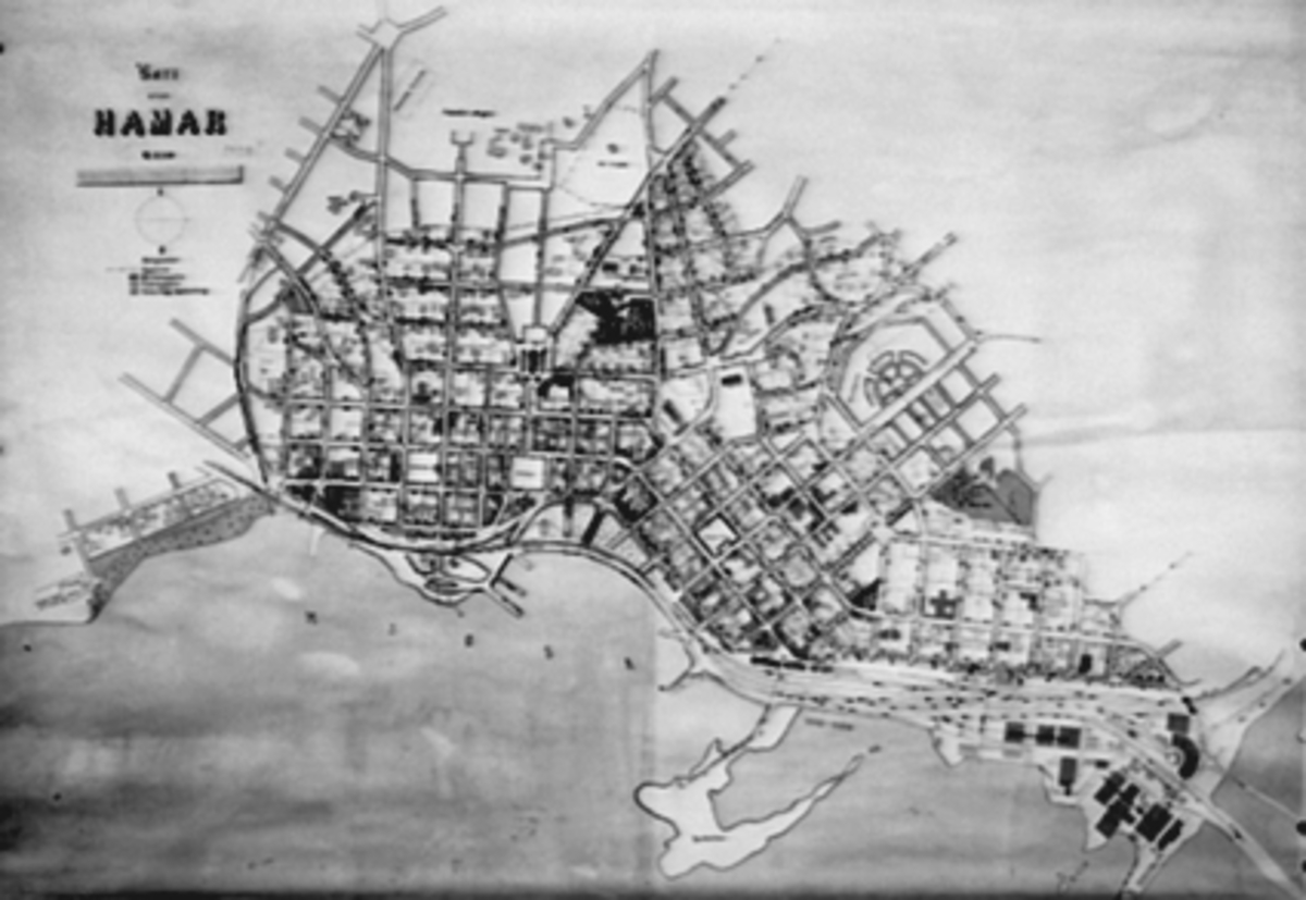 KART, HAMAR 1938, 1:2000 - Anno Domkirkeodden / DigitaltMuseum