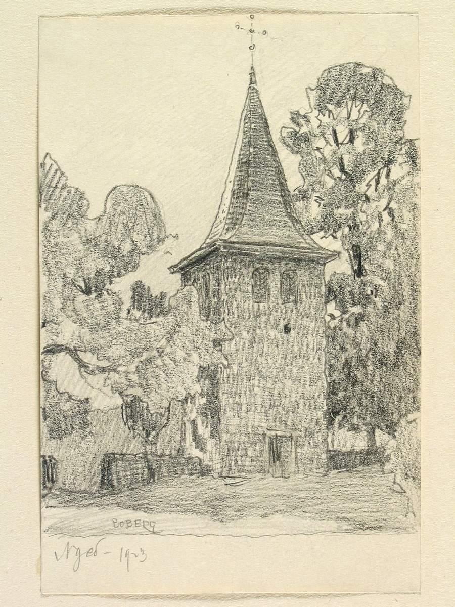 Teckning av Ferdinand Boberg. Värmland, Nyeds hd., Nyeds kyrka ...