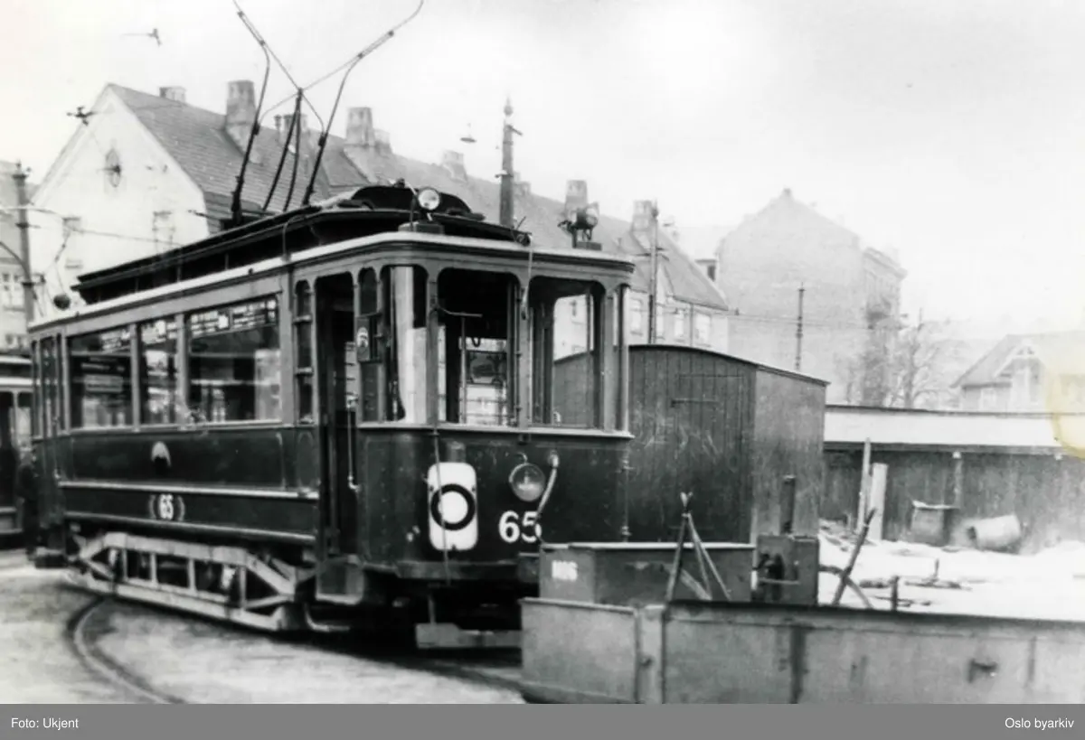 Blåtrikk, motorvogn 65 fra 1913, bygget av Skabo. Linje 0, Sagene Ring ...